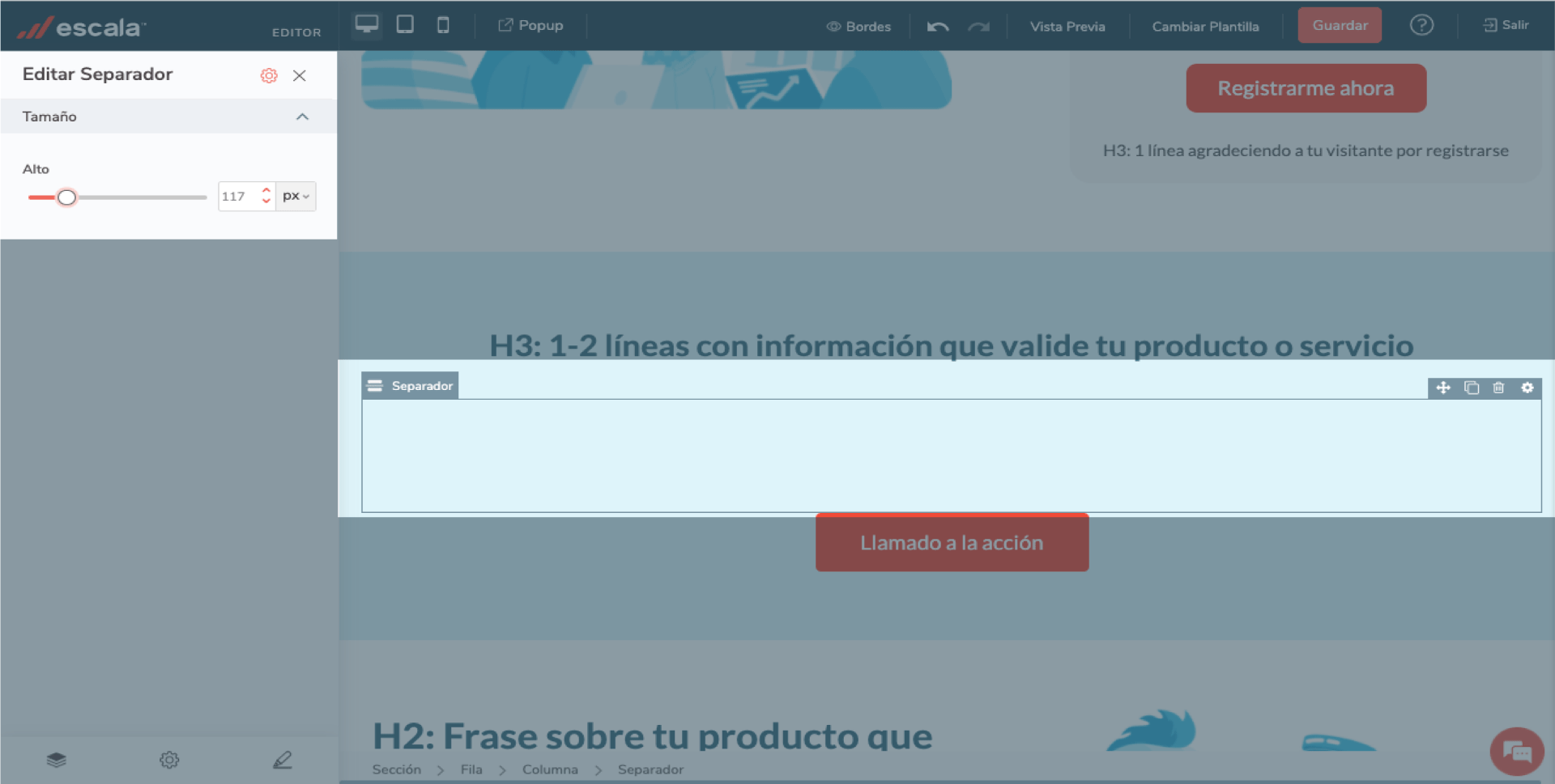 Cómo separar elementos en tu landing page